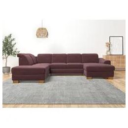 Wohnlandschaft Home Affaire "Dundee U-Form" Sofas Gr. B/H/T: 338 cm x 86 cm x 219 cm, Flachgewebe, Ottomane links, ohne Kopfteilverstellung-ohne Bettfunktion-ohne Stauraum-ohne Relax Funktion in der Recamiere, lila (flieder) wahlweise mit Kopfteilverstellung und zusätzlich Bettfunktion