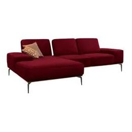 Ecksofa W.Schillig "run" Sofas Gr. B/H/T: 279cm x 88cm x 178cm, Flachgewebe W82, Recamiere links, mit Sitztiefenverstellung, rot (merlot w82) mit Holzsockel, Füße in Schwarz pulverbeschichtet, Breite 279 cm