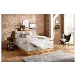 Boxspringbett Home Affaire "Cavan", beige, B:164cm L:222cm, Microfaser (100% Polyester), Komplettbetten, Boxspringbett, Eiche, inkl. Bettkasten & Topper, verschiedene Härtegrade (auch H4)