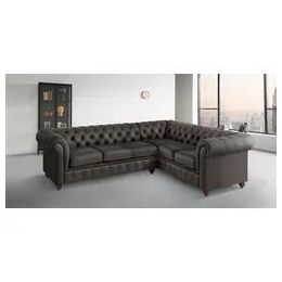 Chesterfield-Sofa Home Affaire "Chesterfield Ecksofa, auch in Leder L-Form" Sofas Gr. B/H/T: 250 cm x 74 cm x 210 cm, NaturLEDER, langer Schenkel links, braun hochwertige Knopfheftung, langer Schenkel links oder rechts wählbar