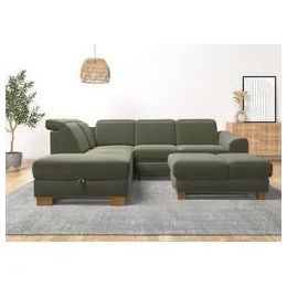 Ecksofa Home Affaire "Dundee L-Form" Sofas Gr. B/H/T: 263cm x 86cm x 219cm, Flachgewebe, Ottomane links, mit Bettfunktion-mit Stauraum-mit Kopfteilverstellung, grün wahlweise mit Kopfteilverstellung und zusätzlich Bettfunktion