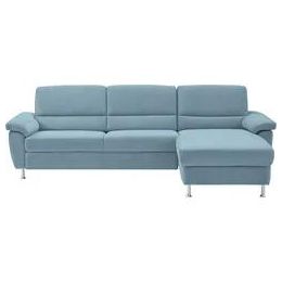 Ecksofa CALIZZA INTERIORS "Onyx L-Form" Sofas Gr. B/H/T: 270 cm x 90 cm x 158 cm, Samtoptik, Recamiere rechts, ohne Bettfunktion ohne Bettkasten, blau (1013 aqua) Recamiere links oder rechts, wahlweise mit Bettfunktion, Breite 270 cm