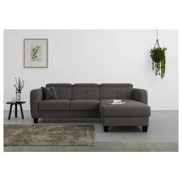 Sit & More Ecksofa SIT & MORE "Belluci L-Form" Sofas Gr. B/H/T: 247cm x 85cm x 170cm, Struktur weich, Recamiere rechts, ohne Bettfunktion-ohne Bettkasten, grau (dunkelgrau) inklusive Federkern, wahlweise mit Bettfunktion und Bettkasten