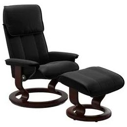 Relaxsessel stressless "Admiral", schwarz (schwarz batick), B:87cm H:101cm T:78cm, Leder BATICK: BATICK ist ein leicht korrigiertes, durchgefärbtes und genarbtes Möbelleder, bei dem die meisten Unebenheiten und Spuren in der Regel entfernt wurden., Sessel, mit Classic Base, Größe M & L, Gestell Braun