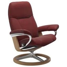 Relaxsessel stressless "Consul" Sessel Gr. Leder PALOMA, Signature Base Eiche, BalanceAdaptTM-PlusTMSystem-Gleitsystem-Relaxfunktion-Drehfunktion-Kopfstützenverstellung-Rückteilverstellung, B/H/T: 78cm x 97cm x 70cm, rot (cherry paloma) mit Signature Base, Größe S, Gestell Eiche