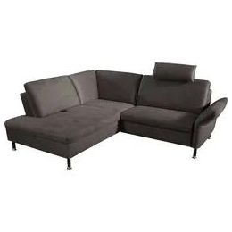 Ecksofa Alina "Janis" Sofas Gr. B/H/T: 252cm x 108cm x 207cm, Microfaser GDU, Ottomane links, grau (quarzgrau gdu 19) inkl. Sitztiefenverstellung und Kopfstütze