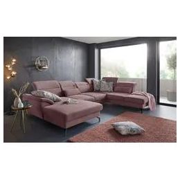 Sit & More Wohnlandschaft SIT & MORE "Percy U-Form" Sofas Gr. B/T: 343cm x 235cm, Luxus-Microfaser Paris, Recamiere links, mit Kopfteilverstellung-mit schwarzem Nickelfuß, lila (flieder) 15 cm Fußhöhe, Sitztiefenverstellung, wahlweise in 2 Fußfarben