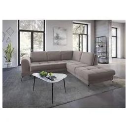 Sit & More Ecksofa SIT & MORE "Bendigo L-Form" Sofas Gr. B/H/T: 258cm x 87cm x 226cm, Samtoptik, Ottomane rechts, mit satiniertem Nickelfuß, beige (sand) inklusive Sitztiefenverstellung, Bodenfreiheit 15 cm, in 2 Fußfarben