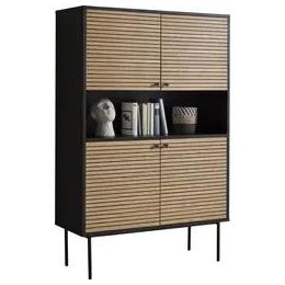 Highboard Salesfever Sideboards Gr. B/H/T: 100 cm x 155 cm x 40 cm, Highboard Schwarz/Eiche Echtholzfurnier, beige (natur) Vitrine im Scandi Design