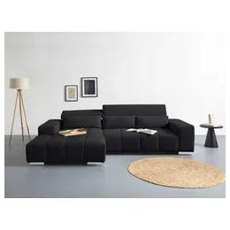 Ecksofa COTTA "Orion L-Form" Sofas Gr. B/H/T: 307cm x 73cm x 186cm, Microfaser, Recamiere links, schwarz mit Recamiere, inkl. verstellbaren Kopfstützen und 3 Kissen