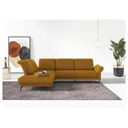 Ecksofa Inosign "Coco L-Form" Sofas Gr. B/H/T: 294cm x 88cm x 242cm, Breitcord, Ottomane links, mit Sitztiefenverstellung-mit Armteilverstellung-mit Kopfteilverstellung-ohne Federkern, gelb (mustard) Sitztiefen-, Arm- und Kopfteilverstellung, Cord-Bezug, Fußhöhe 15 cm