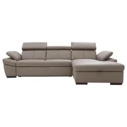 Ecksofa exxpo - SOFA FASHION "Salerno, klassisch modernes Funktionssofa, hoher Sitzkomfort, L-Form" Sofas Gr. B/H/T: 280 cm x 77 cm x 170 cm, Lederfaserstoff, Recamiere rechts, mit Bettfunktion-mit Bettkasten, beige (sahara) inkl. Kopf- und Armteilverstellung, wahlweise mit Bettfunktion