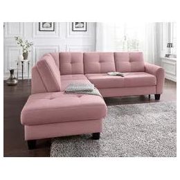 Sit & More Ecksofa SIT & MORE "Varese L-Form" Sofas Gr. B/H/T: 240cm x 91cm x 214cm, Struktur fein, Ottomane links, mit Bettfunktion, rosa (altrosa) mit Federkern, wahlweise Bettfunktion und Stauraum