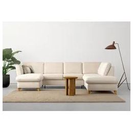 Wohnlandschaft Home Affaire "Trelleborg U-Form" Sofas Gr. B/H/T: 307cm x 86cm x 213cm, Breitcord, Ottomane rechts, mit Bettfunktion-mit Stauraum, beige (creme) wahlweise mit Bettfunktion und Bettkasten, inkl. Federkern-Polsterung