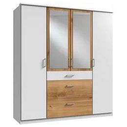 Kleiderschrank wimex "Click", weiß (weiß, plankeneichefarben), B:180cm H:199cm T:58cm, Schränke, Drehtürenschrank Kleiderschrank, mit Spiegel