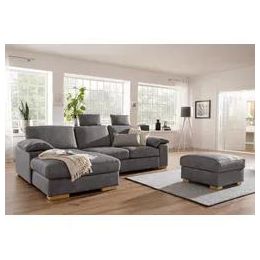 Ecksofa Home Affaire "Ventura L-Form", grau (anthrazit), B:277cm H:86cm T:172cm, Luxus-Microfaser in Lederoptik (100% Polyester), Struktur (100% Polyester), Luxus-Microfaser (90% Polyester, 10% Polyamid), Sofas, wahlweise mit Bettfunktion und Bettfunktion/Bettkasten