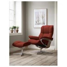 Relaxsessel stressless "Mayfair" Sessel Gr. ROHLEDER Stoff Q2 FARON, Cross Base Eiche, Relaxfunktion-Drehfunktion-PlusTMSystem-Gleitsystem-BalanceAdaptTM, B/H/T: 79cm x 102cm x 73cm, rot (rust q2 faron) mit Hocker, Cross Base, Größe S, M & L, Holzakzent Eiche