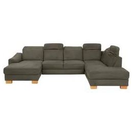 Wohnlandschaft Home Affaire "Dundee U-Form" Sofas Gr. B/H/T: 338cm x 86cm x 219cm, Luxus-Microfaser Florence, Ottomane rechts, ohne Bettfunktion-ohne Stauraum-ohne Kopfteilverstellung, grau (grau-beige) wahlweise mit Kopfteilverstellung und zusätzlich Bettfunktion