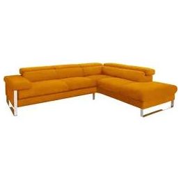 Ecksofa W.Schillig "finn" Sofas Gr. B/H/T: 281cm x 71cm x 230cm, Stoff S37, Ottomane rechts, ohne Kopfteilverstellung-ohne Sitztiefenverstellung, gelb (brandy s37) German Design Award 2016, Fußgestell Chrom glänzend, Breite 281 cm