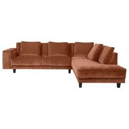 Ecksofa furninova "Samba Night schön bequem und hochwertig verarbeitet" Sofas Gr. B/H/T: 286cm x 78cm x 233cm, Velours, Armlehne links-Ottomane rechts, ohne Bettfunktion, orange (peach) attraktive Designnaht in Kederoptik, im skandinavisches Design, L-Form