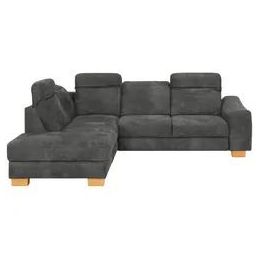 Ecksofa Home Affaire "Dundee L-Form" Sofas Gr. B/H/T: 263cm x 86cm x 219cm, Luxus-Microfaser Florence, Ottomane links, ohne Bettfunktion-ohne Stauraum-ohne Kopfteilverstellung, grau (anthrazit) wahlweise mit Kopfteilverstellung und zusätzlich Bettfunktion