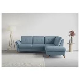 Sit & More Ecksofa SIT & MORE "Göteborg" Sofas Gr. B/H/T: 250cm x 90cm x 226cm, Flachgewebe AMSTERDAM, Ottomane rechts, ohne Bettfunktion-ohne Bettkasten, blau (eisblau) Sitztiefenverstellung und Federkern, wahlweise mit Bettfunktion