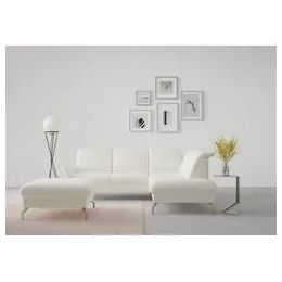 Sit & More Ecksofa SIT & MORE "Fashion L-Form" Sofas Gr. B/H/T: 250cm x 84cm x 207cm, Soft clean, Ottomane rechts, mit Kopfteilverstellung, beige (creme) wahlweise mit Kopfteilverstellung, Vorziehsitz, motorisch, Nickelfüße