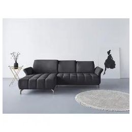 Ecksofa Inosign "Fresh L-Form" Sofas Gr. B/H/T: 281 cm x 79 cm x 185 cm, Olympia EASY CLEAN, mega-Recamiere links, mit Armteilverstellung-mit Kopfteilverstellung-mit Vorziehsitz motorisch, grau (dunkelgrau) Federkern, wahlweise Kopfteilverstellung und motorischer Vorziehsitz