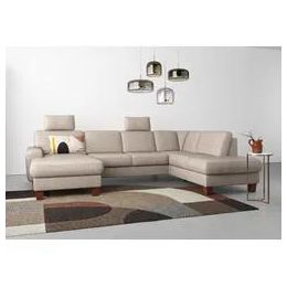 Wohnlandschaft Home Affaire "Vision U-Form" Sofas Gr. B/H/T: 315 cm x 90 cm x 215 cm, Luxus-Microfaser Lederoptik, Ottomane rechts, ohne Bettfunktion-ohne Stauraum, grau (hellgrau) wahlweise mit Bettfunktion und Stauraum, auch in Easy Care-Bezug