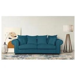 3-Sitzer Home Affaire "San Pedro" Sofas Gr. B/H/T: 234cm x 94cm x 106cm, Luxus-Microfaser, blau (petrol) Knopfheftung vorn, lose Zier- und Rückenkissen