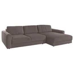 Ecksofa Places of Style "Bloomfield, L-Form" Sofas Gr. B/H/T: 303cm x 84cm x 176cm, Velours, mega-Recamiere rechts, XXL ohne Sitztiefenverstellung, grau (taupe) extra tiefe Sitzfläche, wahlweise mit Sitztiefenverstellung