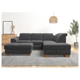 Ecksofa Home Affaire "Dundee L-Form" Sofas Gr. B/H/T: 263cm x 86cm x 219cm, Flachgewebe, Ottomane rechts, mit Bettfunktion-mit Stauraum-mit Kopfteilverstellung, grau (anthrazit) wahlweise mit Kopfteilverstellung und zusätzlich Bettfunktion