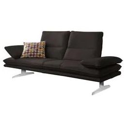 2-Sitzer W.Schillig "broadway" Sofas Gr. B/H/T: 216 cm x 94 cm x 96 cm, Longlife Xtra-Leder Z59, Longchair links, mit Sitztiefenverstellung-ohne Kopfteilverstellung-ohne Seitenteilverstellung, braun (braun z59) Sitztiefenverstellung, Kopfteil- & Seitenteilverstellung, Breite 216cm