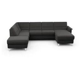 Sit & More Wohnlandschaft SIT & MORE "Palmera U-Form" Sofas Gr. B/H/T: 308 cm x 89 cm x 212 cm, Struktur, Ottomane links, mit Bettfunktion-mit Stauraum, grau (dunkelgrau) wahlweise mit Bettfunktion und Stauraum