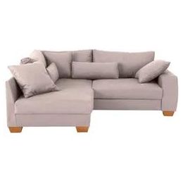 Ecksofa Home Affaire "Helena II DuraSpring" Sofas Gr. B/H/T: 227 cm x 88 cm x 190 cm, Luxus-Microfaser in Lederoptik, Ottomane links, mit Bettfunktion, grau (taupe) mit Taschenfederkern, bis 140 kg belastbar, wahlweise Bett