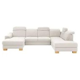 Wohnlandschaft Home Affaire "Dundee U-Form" Sofas Gr. B/H/T: 338 cm x 86 cm x 219 cm, Struktur fein, Ottomane rechts, inkl. Kopfteilverstellung-ohne Bettfunktion-ohne Stauraum, beige (creme) wahlweise mit Kopfteilverstellung und zusätzlich Bettfunktion