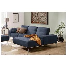 Ecksofa W.Schillig "run" Sofas Gr. B/H/T: 299cm x 88cm x 178cm, Stoff S37, Recamiere rechts, mit Sitztiefenverstellung, blau (dunkelblau s37) mit elegantem Holzsockel, Füße in Chrom glänzend, Breite 299 cm