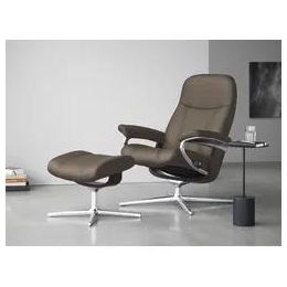 Relaxsessel stressless "Consul" Sessel Gr. Leder BATICK, Cross Base Wenige, M, Relaxfunktion-Drehfunktion-PlusTMSystem-Gleitsystem-BalanceAdaptTM, B/H/T: 82cm x 102cm x 72cm, braun (mole batick) mit Hocker, Cross Base, Größe S, M & L, Holzakzent Wenge