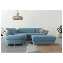 Sit & More Ecksofa SIT & MORE "Apulia L-Form" Sofas Gr. B/H/T: 250cm x 78cm x 212cm, Struktur weich, langer Schenkel rechts, mit Bettfunktion-mit Bettkasten-mit Armteilverstellung-mit Kopfteilverstellung, blau (hellblau) wahlweise Bettfunktion, Bettkasten und Kopf- Armteilverstellung