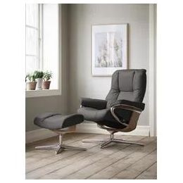 Relaxsessel stressless "Mayfair" Sessel Gr. Leder PALOMA, Cross Base Eiche, Relaxfunktion-Drehfunktion-PlusTMSystem-Gleitsystem-BalanceAdaptTM, B/H/T: 83cm x 102cm x 74cm, grau (rock paloma) mit Hocker, Cross Base, Größe S, M & L, Holzakzent Eiche