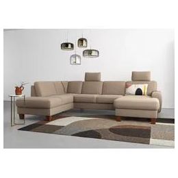 Wohnlandschaft Home Affaire "Vision U-Form" Sofas Gr. B/H/T: 315cm x 90cm x 215cm, Easy care, Ottomane links, ohne Bettfunktion-ohne Stauraum, grau (taupe) wahlweise mit Bettfunktion und Stauraum, auch in Easy Care-Bezug