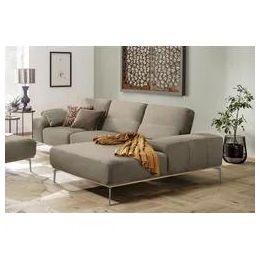 Ecksofa W.Schillig "run" Sofas Gr. B/H/T: 299cm x 88cm x 178cm, Flachgewebe W82, Recamiere rechts, mit Sitztiefenverstellung, beige (ecru w82) mit elegantem Holzsockel, Füße in Silber matt, Breite 299 cm