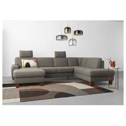 Wohnlandschaft Home Affaire "Vision U-Form" Sofas Gr. B/H/T: 315 cm x 90 cm x 215 cm, Luxus-Microfaser Euphoria, Ottomane rechts, ohne Bettfunktion-ohne Stauraum, braun (schlamm) wahlweise mit Bettfunktion und Stauraum, auch in Easy Care-Bezug