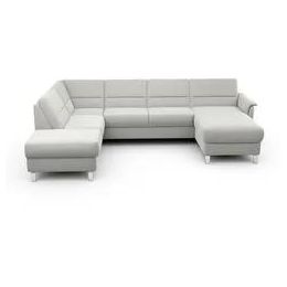 Sit & More Wohnlandschaft SIT&MORE "Palmera U-Form" Sofas Gr. B/H/T: 308 cm x 89 cm x 212 cm, Struktur, Ottomane links, mit Bettfunktion, silberfarben (silber) wahlweise mit Bettfunktion und Stauraum