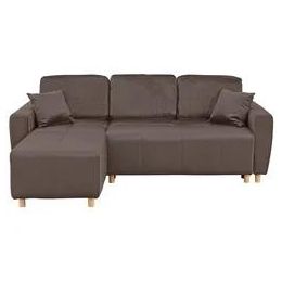 Ecksofa Home Affaire "Scania L-Form" Sofas Gr. B/H/T: 220 cm x 86 cm x 160 cm, Samtoptik, Recamiere links, ohne Bettfunktion-ohne Bettkasten, braun wahlweise mit Bettfunktion und Bettkasten