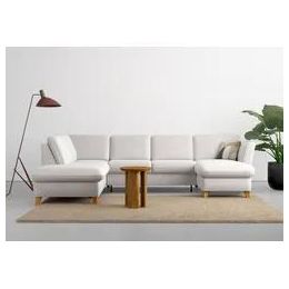 Wohnlandschaft Home Affaire "Trelleborg U-Form" Sofas Gr. B/H/T: 307 cm x 86 cm x 213 cm, Feincord, Ottomane links, mit Bettfunktion-mit Stauraum, silberfarben (silber) wahlweise mit Bettfunktion und Bettkasten, inkl. Federkern-Polsterung