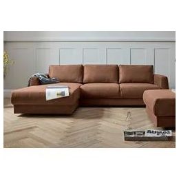 Ecksofa Andas "Hobro L-Form" Sofas Gr. B/H/T: 264 cm x 80 cm x 175 cm, Luxus-Microfaser Lederoptik, Recamiere links, braun (cognac) in 3 Bezugsqualitäten vielen Farben, Design by Morten Georgsen