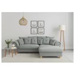 Ecksofa Home Affaire "Queenie" Sofas Gr. B/H/T: 276 cm x 92 cm x 190 cm, Struktur weich, Recamiere rechts, grau (grey pinstripe) Sitzkomfort, zeitloses Design, inkl. loser Rücken-und Zierkissen