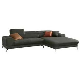 Ecksofa W.Schillig "piedroo" Sofas Gr. B/H/T: 303cm x 70cm x 193cm, Chenille-Flachgewebe R66, Longchair rechts, mit Kopfteilverstellung-ohne Sitztiefenverstellung, grün (hunter r66) Ecksofa Kopfteilverstellung, wahlweise mit Sitztiefenverstellung, Breite 303cm