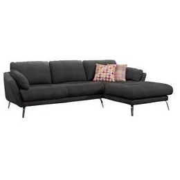 Ecksofa W.Schillig "softy" Sofas Gr. B/H/T: 265cm x 79cm x 168cm, Chenille-Flachgewebe R66, Recamiere rechts, grau (anthrazit r66) mit dekorativer Heftung im Sitz, Füße Chrom glänzend